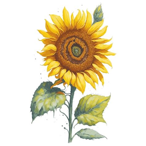 Una Pintura De Acuarela De Un Girasol Con Un Insecto Vector Premium