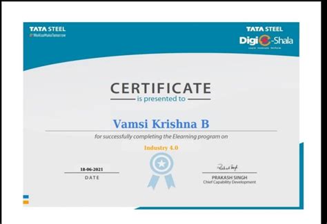 Successfully Completed Industry 40 Vamsi Krishna B