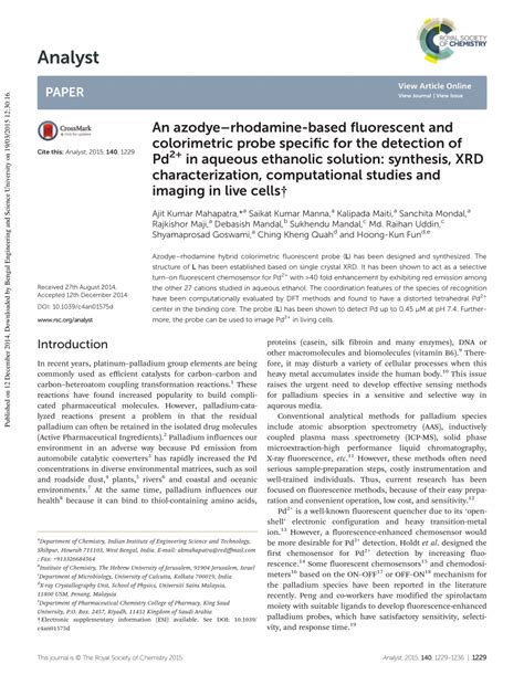 Pdf Azodye−rhodamine Based Fluorescent And Colorimetric Probe