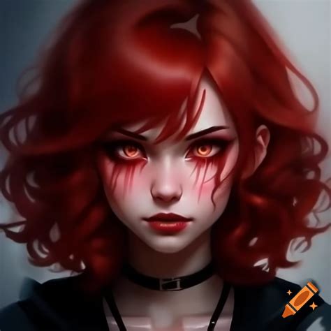 Woman With Red Curly Hair And Green Eyes In A White Dress With Hidden