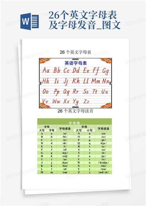 26个英文字母表及字母发音 图文Word模板下载 编号qejdeknk 熊猫办公