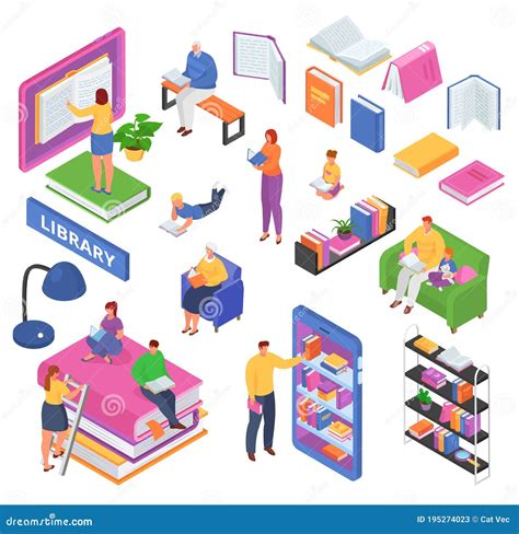 Isometric Reading Book Concept Of Learning Read Books In The Library Classroom Flat Design
