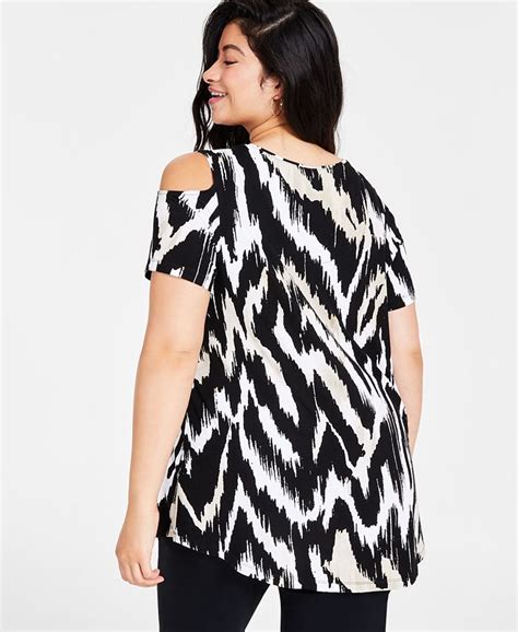 Jm Collection Plus Size Printed Cold Shoulder Top Created For Macys