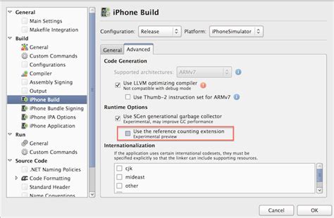 Ios When Should I Enable Reference Counting Extension In MonoTouch Build Settings Stack