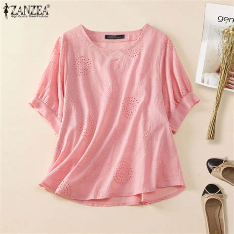 ลดลางสตอก HijabFab ZANZEA เสอยดผหญงใสในฤดรอนเสอแขนสน
