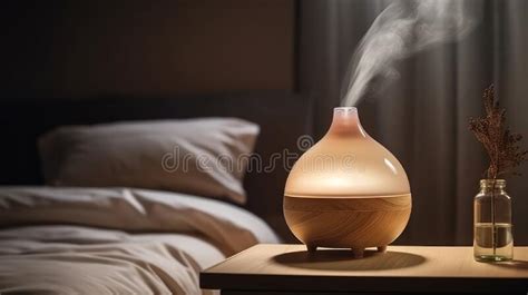 Aroma Oil Diffuser On Table Against In Minimalist Bedr Generative Ai