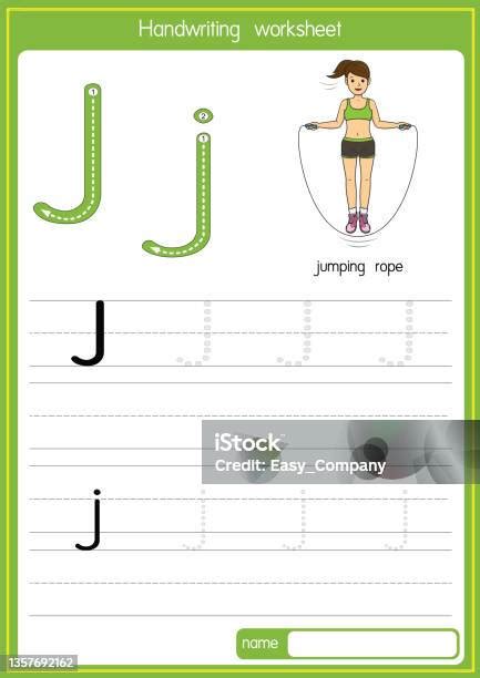 알파벳 문자 J 어퍼 케이스 또는 어린이 학습 연습 Abc에 대 한 대 문자 점프 로프의 벡터 그림 4 5세에 대한 스톡 벡터