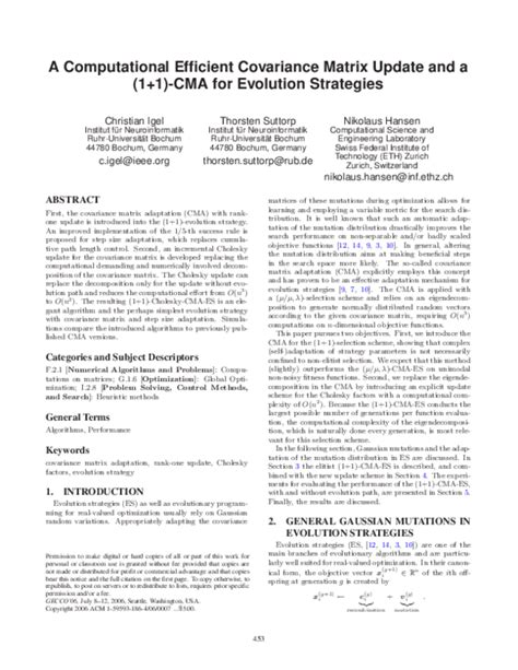 Pdf A Computational Efficient Covariance Matrix Update And A 1 1 Cma For Evolution Strategies