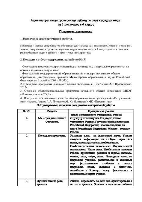 Административная проверочная работа по окружающему миру за 1 полугодие в 4 классе Область