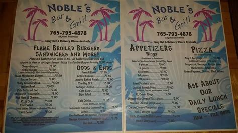 Noble Bar And Grill Menu Menu For Noble Bar And Grill Covington