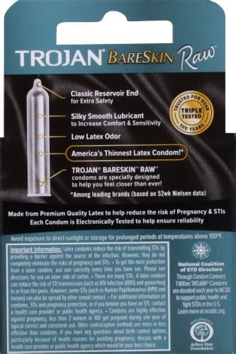 Trojan Bareskin Raw Lubricated Latex Condoms 3 Ct Dillons Food Stores