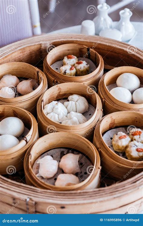 Dim Sum Set Barbecued Pork Bun Shrimp Dumpling Sweet Cream Buns