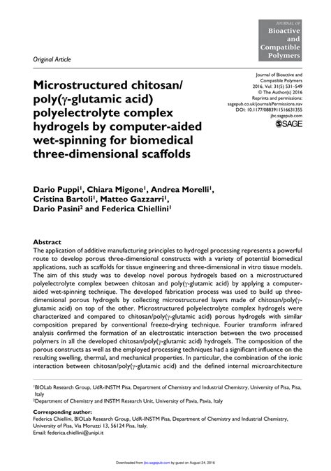 Download Pdf Microstructured Chitosanpoly Glutamic Acid Polyelectrolyte Complex Hydrogels