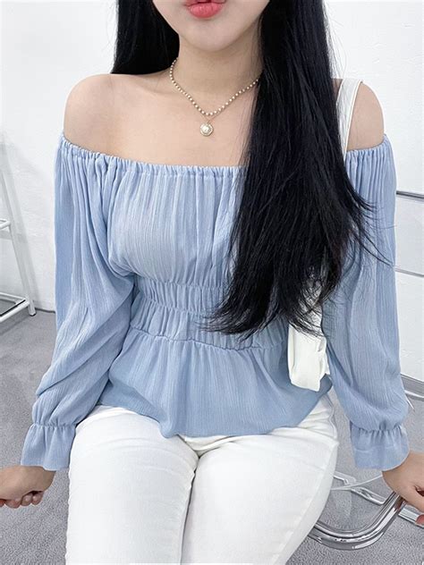당일출고프릴블라우스4 Color 다미 쉬폰 밴딩 오프숄더 프릴 긴팔 블라우스 여름블라우스긴팔블라우스크롭블라우스