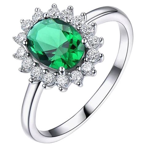 Emerald Green Oval Cubic Zirconia Sterling Silver Ring For Sale At 1stdibs