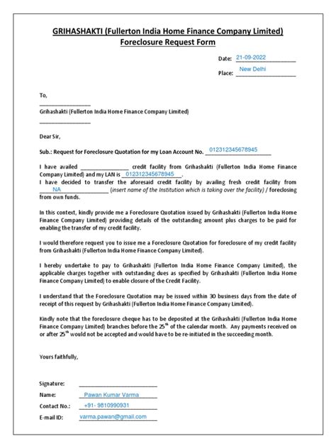 Loan Foreclosure Request Letter Pdf Foreclosure Cheque