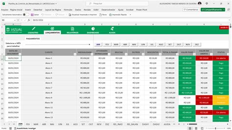 Planilha De Controle De Mensalidades Em Excel 61 365 Vizual