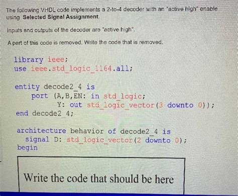 Solved The Following Vhdl Code Implements A 2 To 4 Decoder
