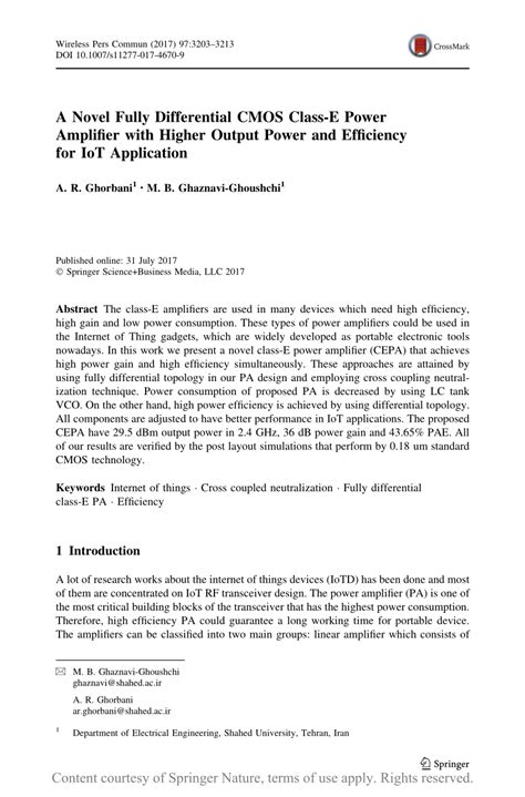 A Novel Fully Differential Cmos Class E Power Amplifier With Higher Output Power And Efficiency