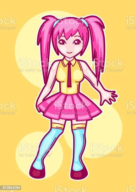 일본 애니메이션 코스 프레 소녀입니다 귀여운 패션 캐릭터 판타지 의상 코스프레에 대한 스톡 벡터 아트 및 기타 이미지 코스프레 Theatrical Performance