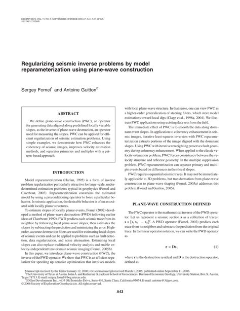 Pdf Regularizing Seismic Inverse Problems By Model Reparameterization