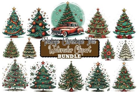 Vintage Christmas Trees Clipart Graphic By Craftsmaker · Creative Fabrica