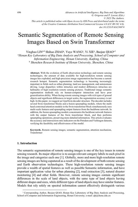 pdf semantic segmentation of remote sensing images based on swin