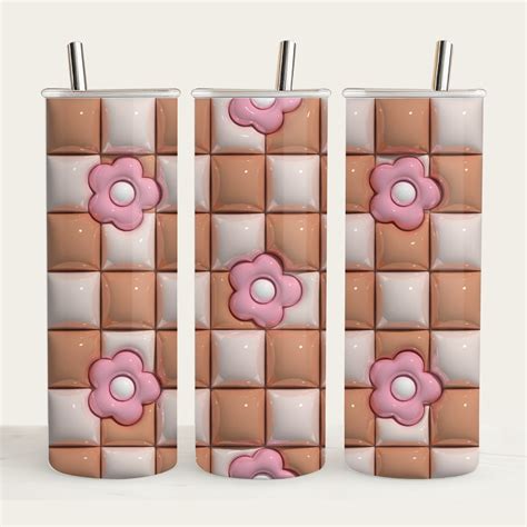 3 D Puff Inflated Retro Daisy Checker Tumbler Pngstraight 20oz Tumbler
