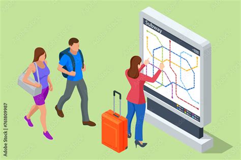 Isometric Passengers Looking At The Metro Map Metro Or Subway Map