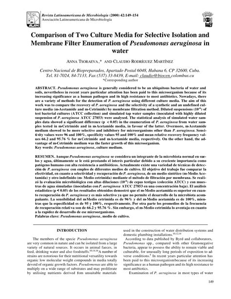 Pdf Comparison Of Two Culture Media For Selective Isolation And Membrane Filter Enumeration Of