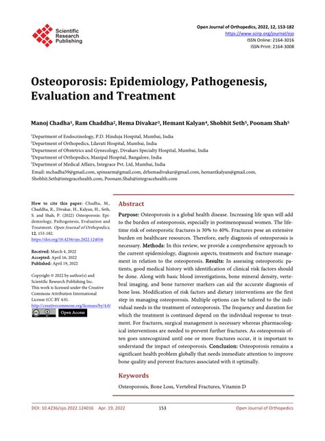 Pdf Osteoporosis Epidemiology Pathogenesis Evaluation And Treatment