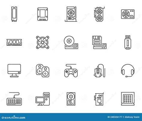 Computer Hardware Line Icons Set Stock Vector Illustration Of Memory