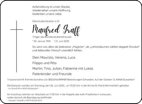 Alle Traueranzeigen Für Manfred Graff Trauer Rp Online De