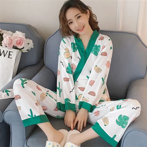 High Quality 2019 Wavmit Long Sleeve Pajamas Set Two Pieces Set Women