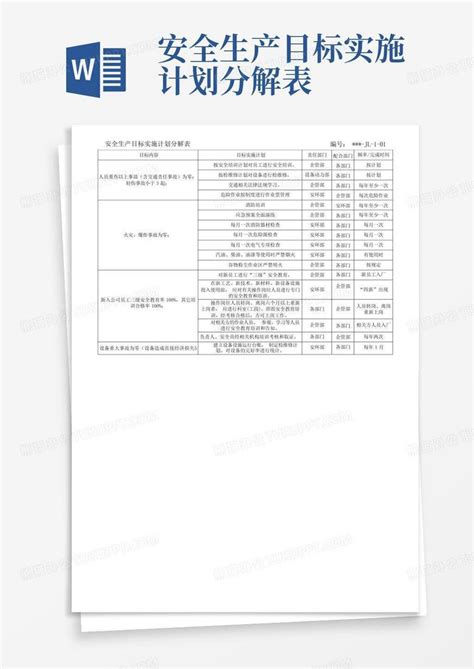 安全生产目标实施计划分解表word模板下载编号qnjkdxad熊猫办公