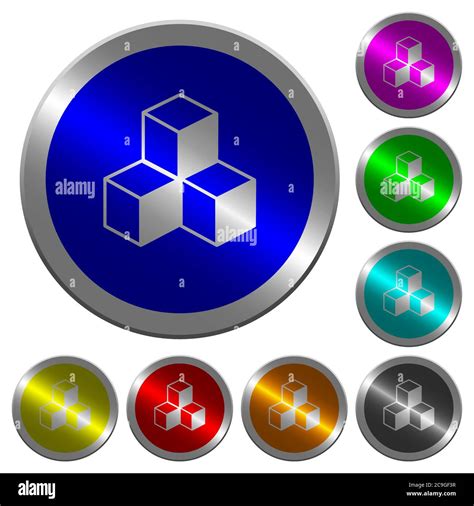 Cubes Icons On Round Luminous Coin Like Color Steel Buttons Stock Vector Image And Art Alamy