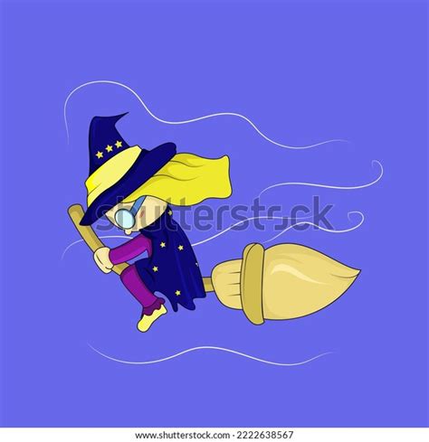 Illustration Vector Graphic Wizard Flying Broom Stock Vector Royalty