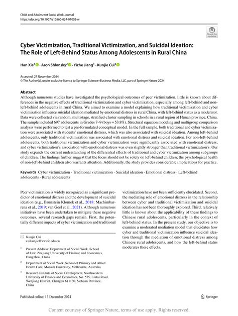 Cyber Victimization Traditional Victimization And Suicidal Ideation