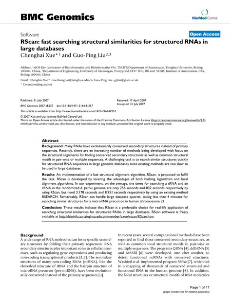 Pdf Rscan Fast Searching Structural Similarities For Structured Rnas In Large Databases