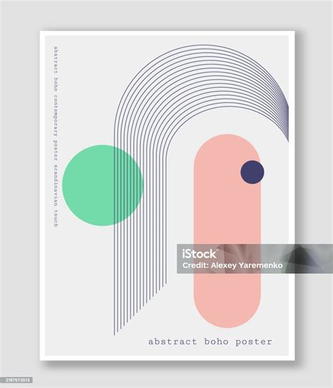 추상 Boho 포스터 미니멀리즘 패턴 파스텔 그린 서클 구성 및 콜라주 보헤미안과 바우하우스 스타일 전단지 및 소책자 평면 벡터 일러스트 레이 션 0명에 대한 스톡 벡터