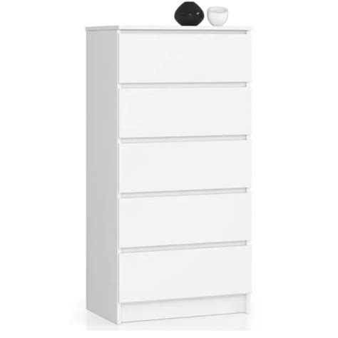 Komoda do salonu wąska 60 cm 5 szuflad szafka bezuchwytowa pojemna