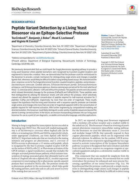 Pdf Peptide Variant Detection By A Living Yeast Biosensor Via An