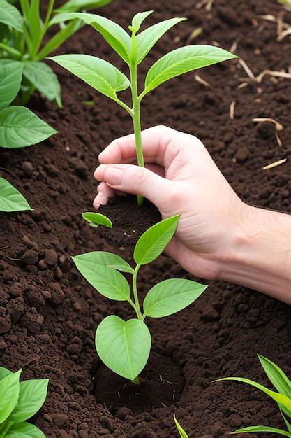 Pequeña Planta En El Suelo Manos Plantando Un árbol Joven Foto Premium