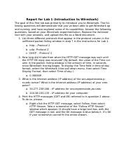 Report For Lab Introduction To Wireshark Docx Report For Lab Introduction To Wireshark