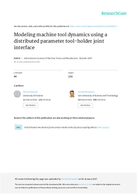 pdf modelling machine tool dynamics using a distributed parameter