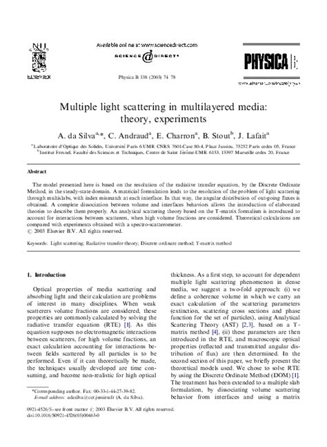Pdf Multiple Light Scattering In Multilayered Media Theory