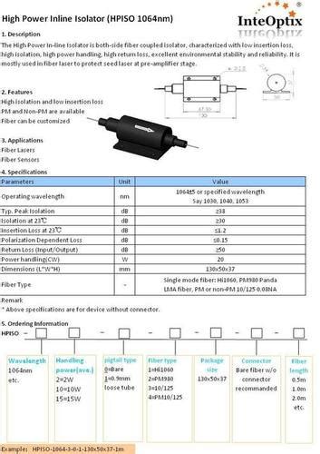 Inline Isolator Pm And Nona Pm Series 1064nm At Best Price In