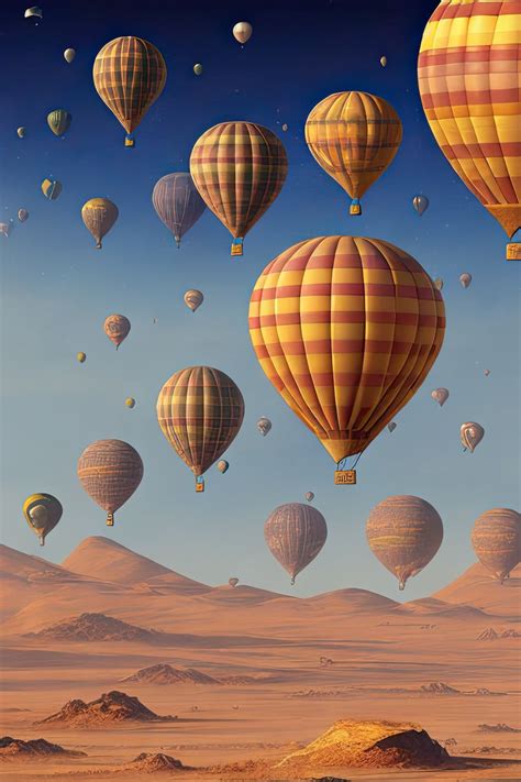 Hot Air Balloons Floating Across The Desert Art Print Hot Air Balloon