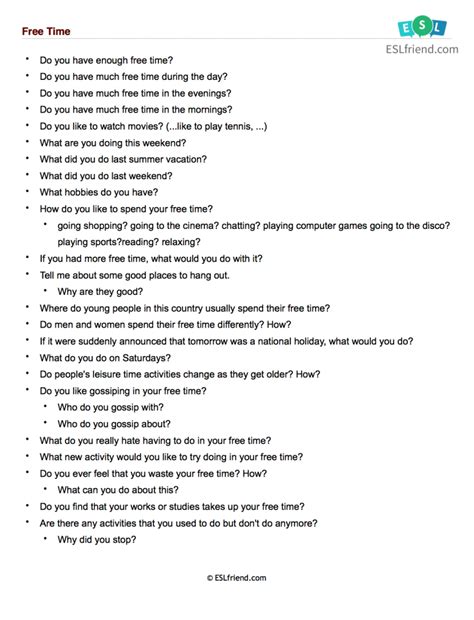 Esl Conversation Hobbies Free Esl Hanout