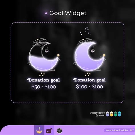 Celestial Cute Moon Liquid Filling Goal Widget Is Fully Customisable For Twitch Streamlabs And